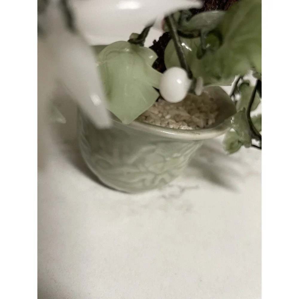 Art | Vintage Asian Jade Stone Glass Bonsai Tree Celadon Pot Pink ...